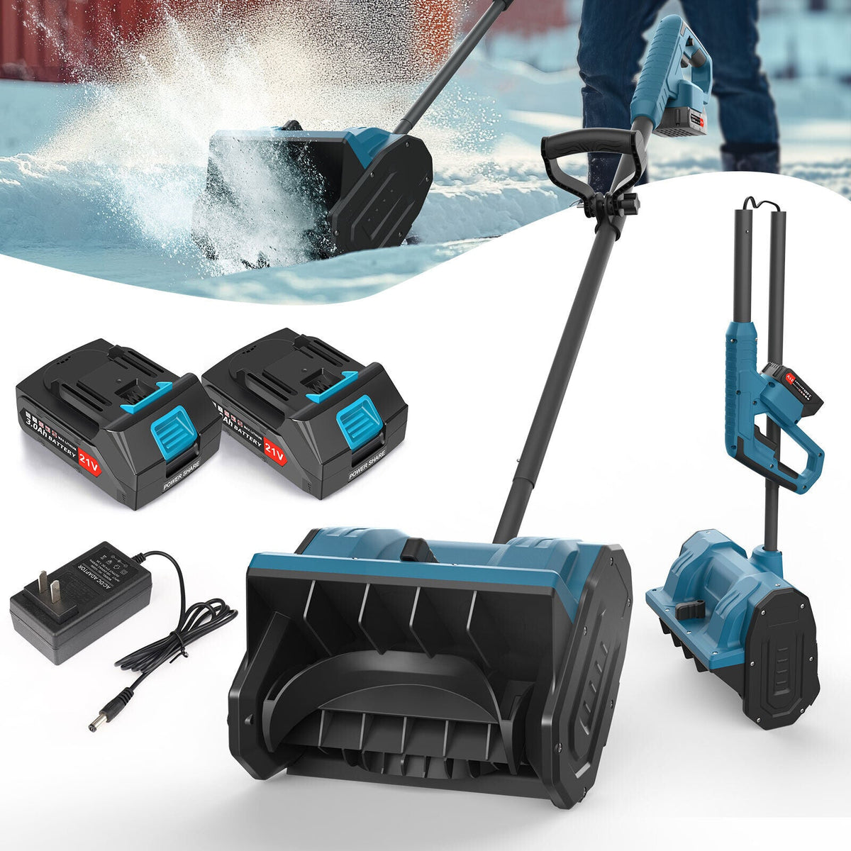 Heavy Duty 21V 13-Inch Cordless Electric Snow Shovel | Battery-Powered ...