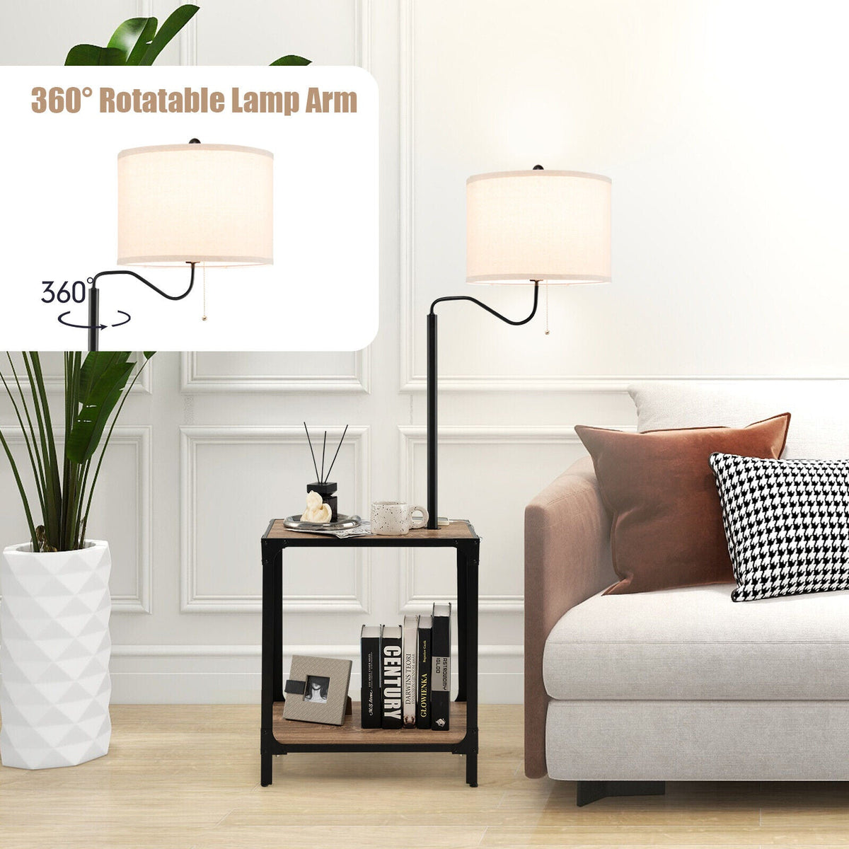 360° Floor Lamp with USB Charging Ports and End Table – Gadfever