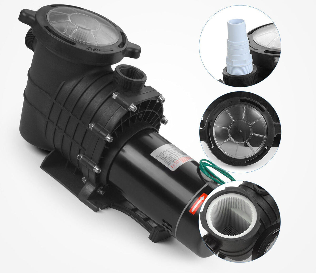 Heavy Duty 2HP 1500W Swimming Pool Pump Dual 220V Motor with Strainer ...